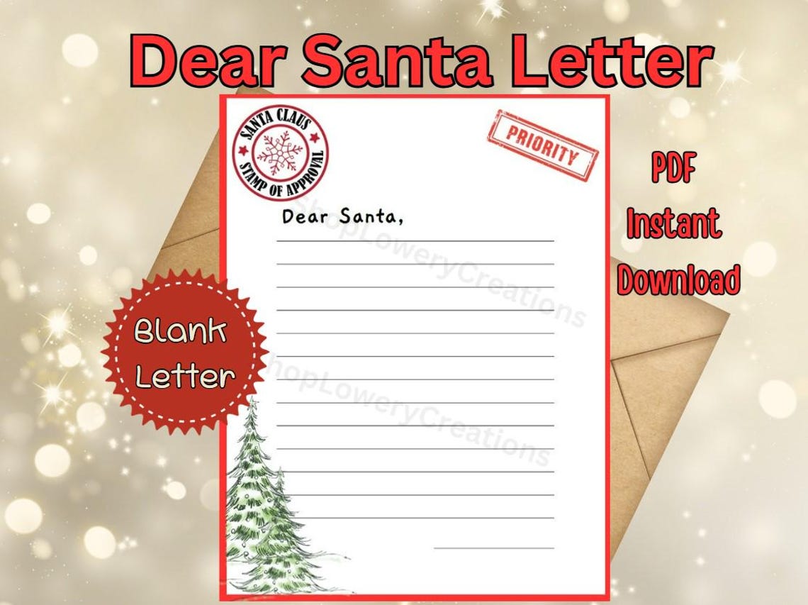 Printable Dear SANTA BLANK LETTER, Santa Letter, Kids Santa Wishlist ...
