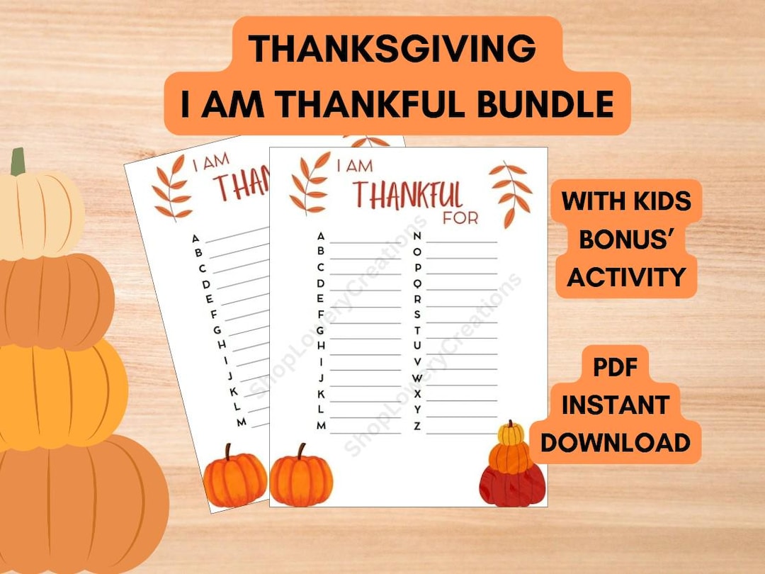 Printable THANKSGIVING I Am THANKFUL for Activity Sheet, Thankful ...