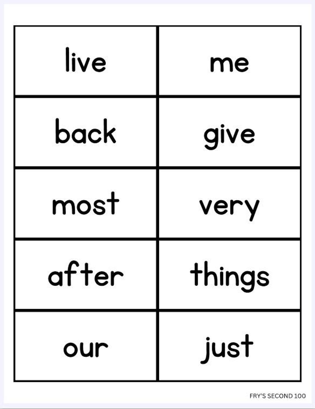 FRY'S SECOND 100 SIGHT Words, First Grade, Flashcards, High Frequency ...