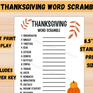 Printable THANKSGIVING Themed WORD SCRAMBLE Game, Fall Word Scramble ...