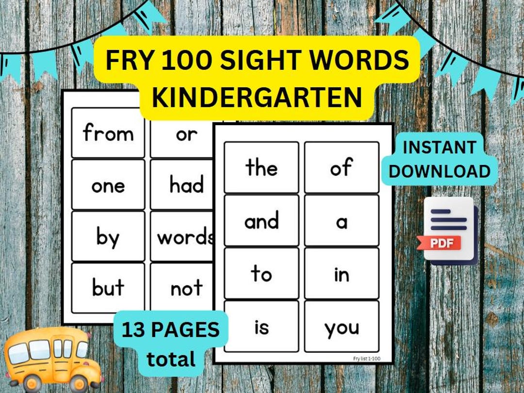 Printable 100 FRY SIGHT WORD Kindergarten Sheets, 13 Pages, Great for ...