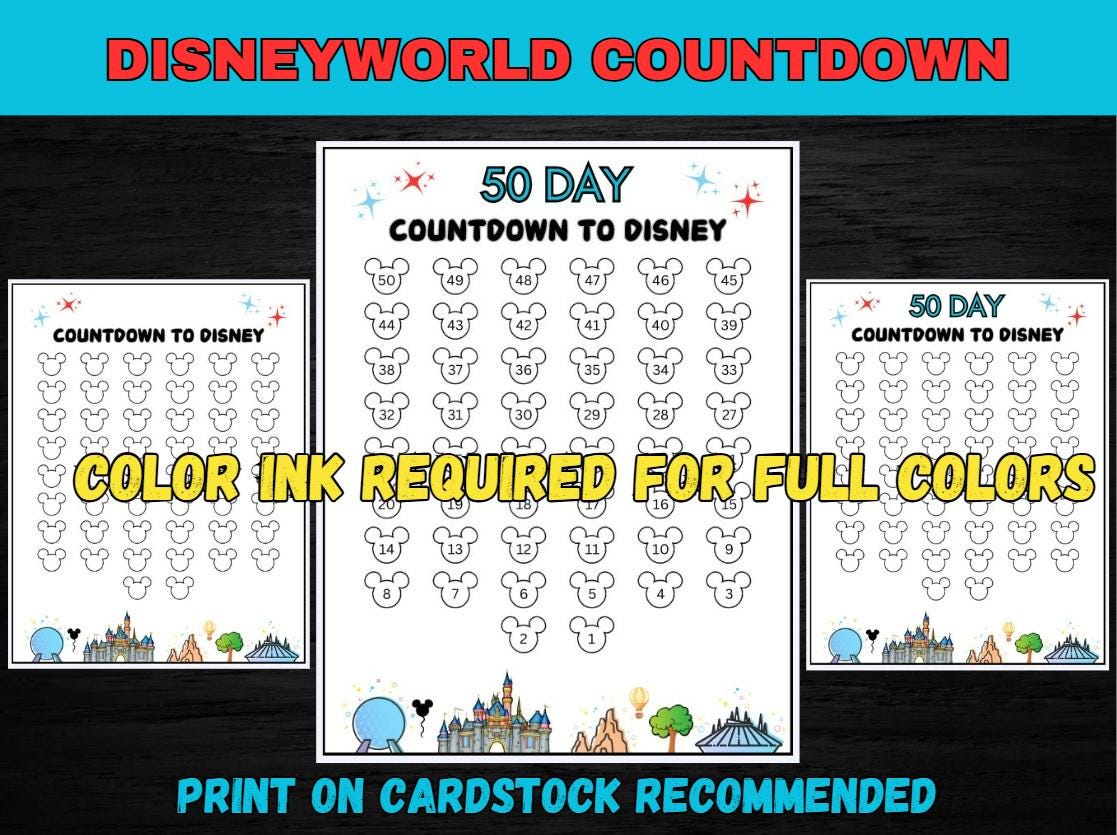 PRINTABLE COUNTDOWN to DISNEY, Disney World Countdown Sheet, Disneyland ...