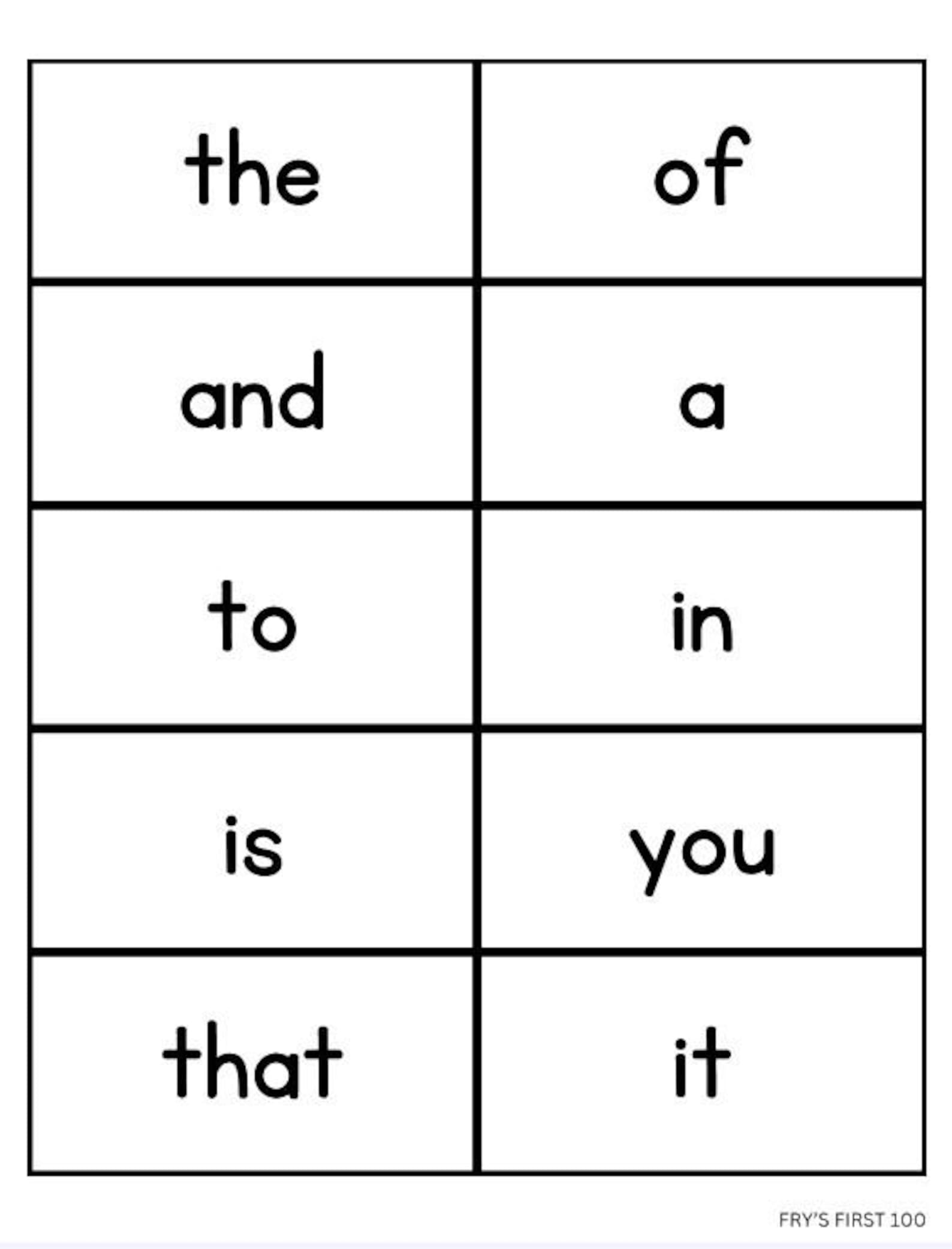 Kindergarten Sight Words, 1st Grade Sight Words, PRINTABLE FRY'S FIRST ...