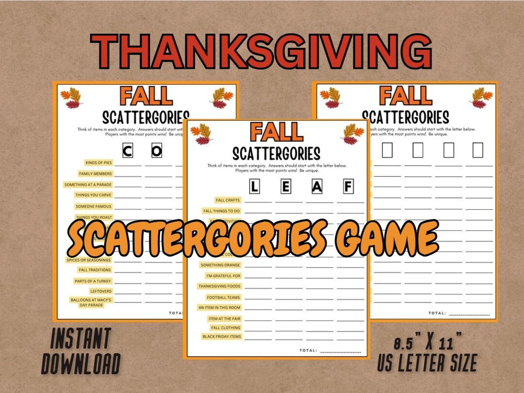 PRINTABLE THANKSGIVING SCATTERGORIES Game, Thanksgiving Games, Holiday ...