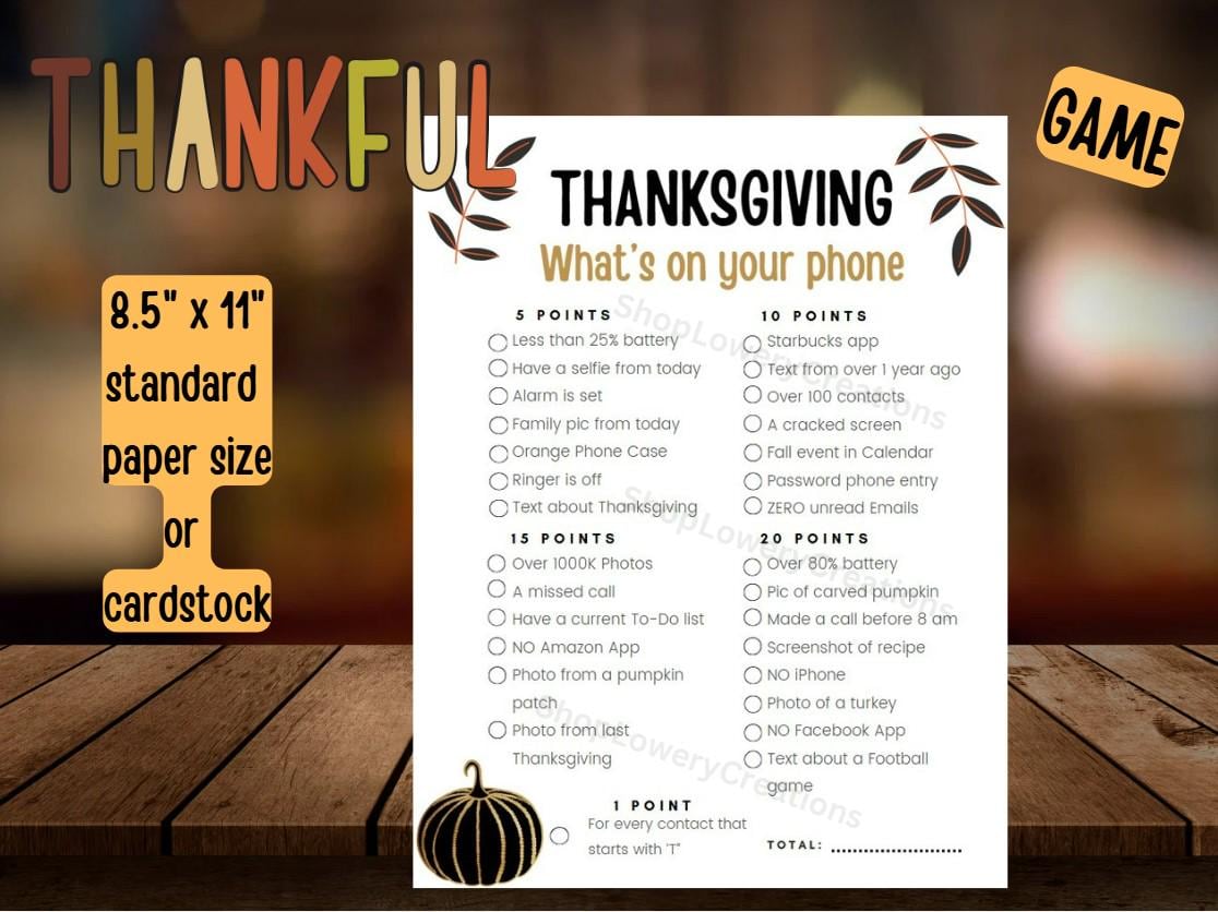 Printable THANKSGIVING GAME, Thanksgiving What's on Your Phone Game ...