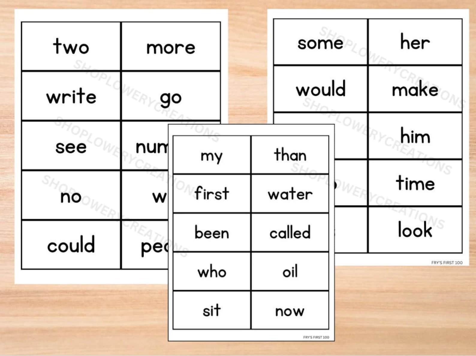 Kindergarten Sight Words, 1st Grade Sight Words, PRINTABLE FRY'S FIRST ...