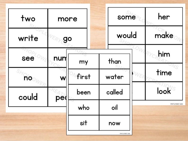Kindergarten Sight Words, 1st Grade Sight Words, PRINTABLE FRY'S FIRST ...