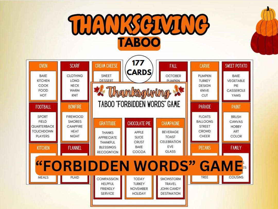 PRINTABLE THANKSGIVING FORBIDDEN Words Game, Taboo Thanksgiving Themed ...