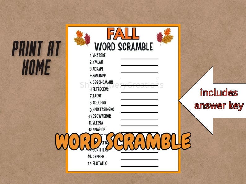 PRINTABLE THANKSGIVING GAME Bundle, Fall Word Scramble, Fall Alphabet ...