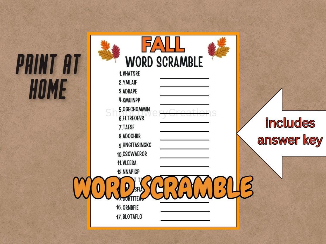 PRINTABLE THANKSGIVING GAME Bundle, Fall Word Scramble, Fall Alphabet ...