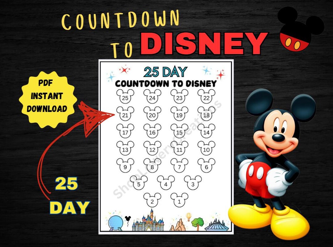 PRINTABLE COUNTDOWN to DISNEY, Disney World Countdown Sheet, Disneyland ...