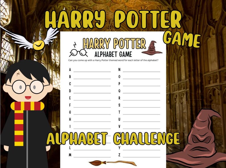 Printable HARRY POTTER GAME, Alphabet Challenge Game, Harry Potter ...