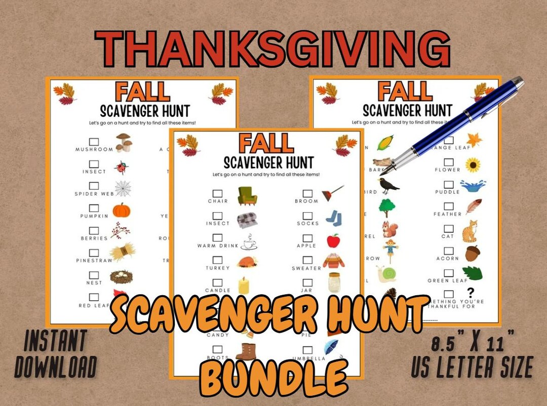 Printable SCAVENGER HUNT GAME Bundle for Kids, Fall Scavenger Hunt ...