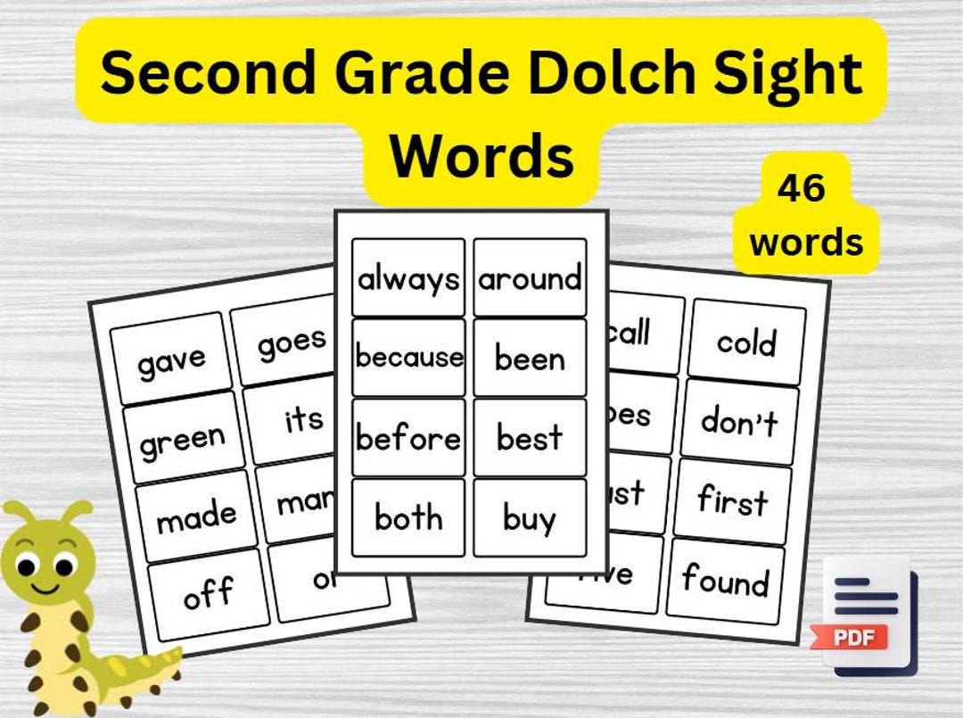 Dolch 46 Word Printable SECOND GRADE SIGHT Word Pages. Homeschool ...