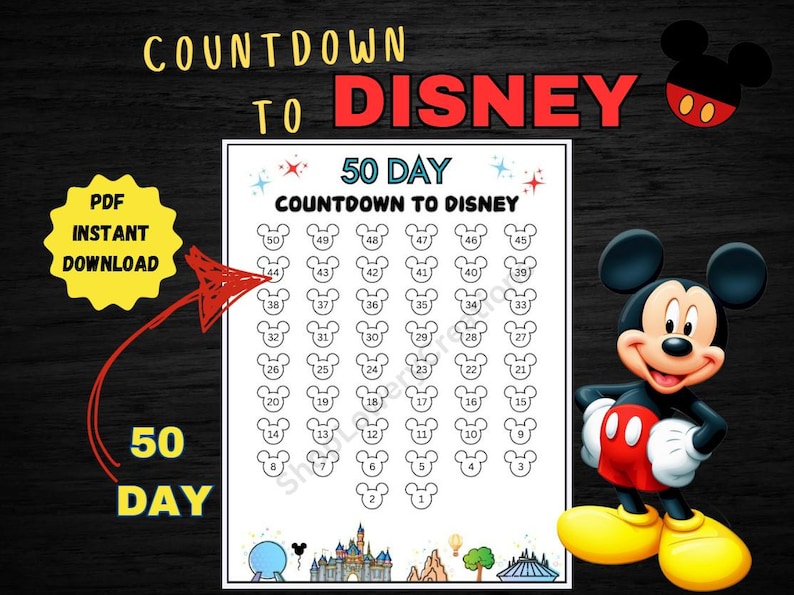 PRINTABLE COUNTDOWN to DISNEY, Disney World Countdown Sheet, Disneyland ...