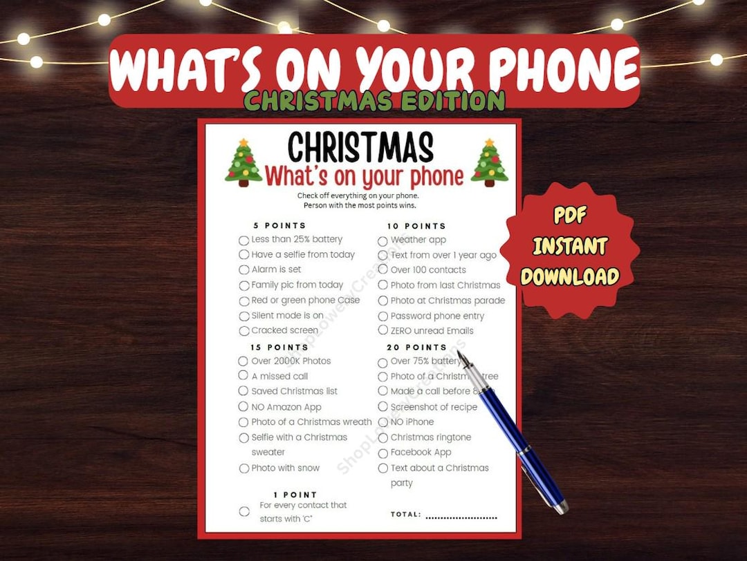 PRINTABLE CHRISTMAS What's on Your Phone GAME, Christmas Game ...
