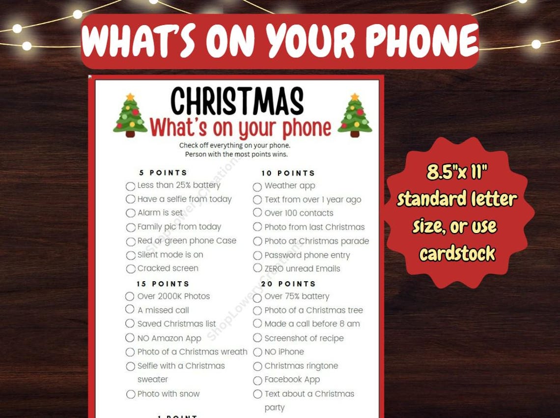 PRINTABLE CHRISTMAS What's on Your Phone GAME, Christmas Game ...