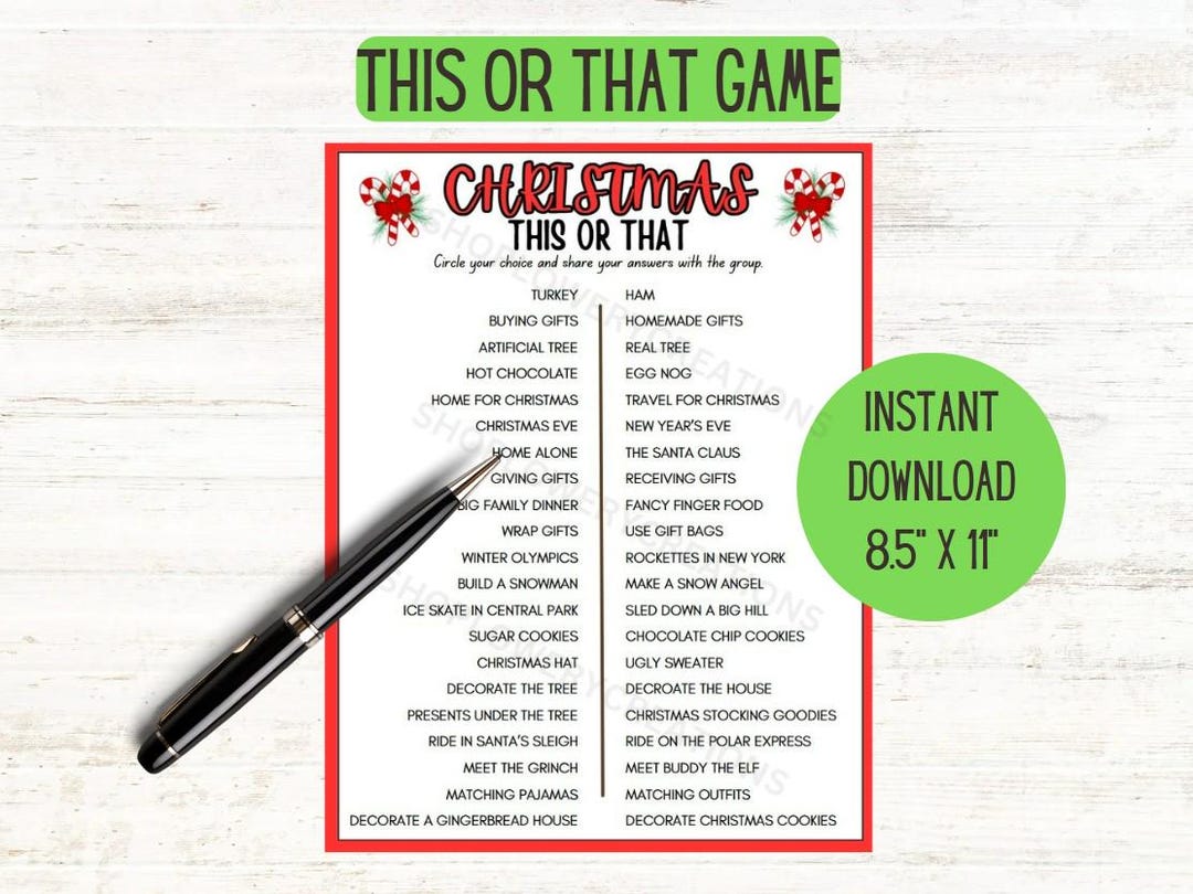 Printable CHRISTMAS THIS or THAT Game, Christmas This or That Activity ...