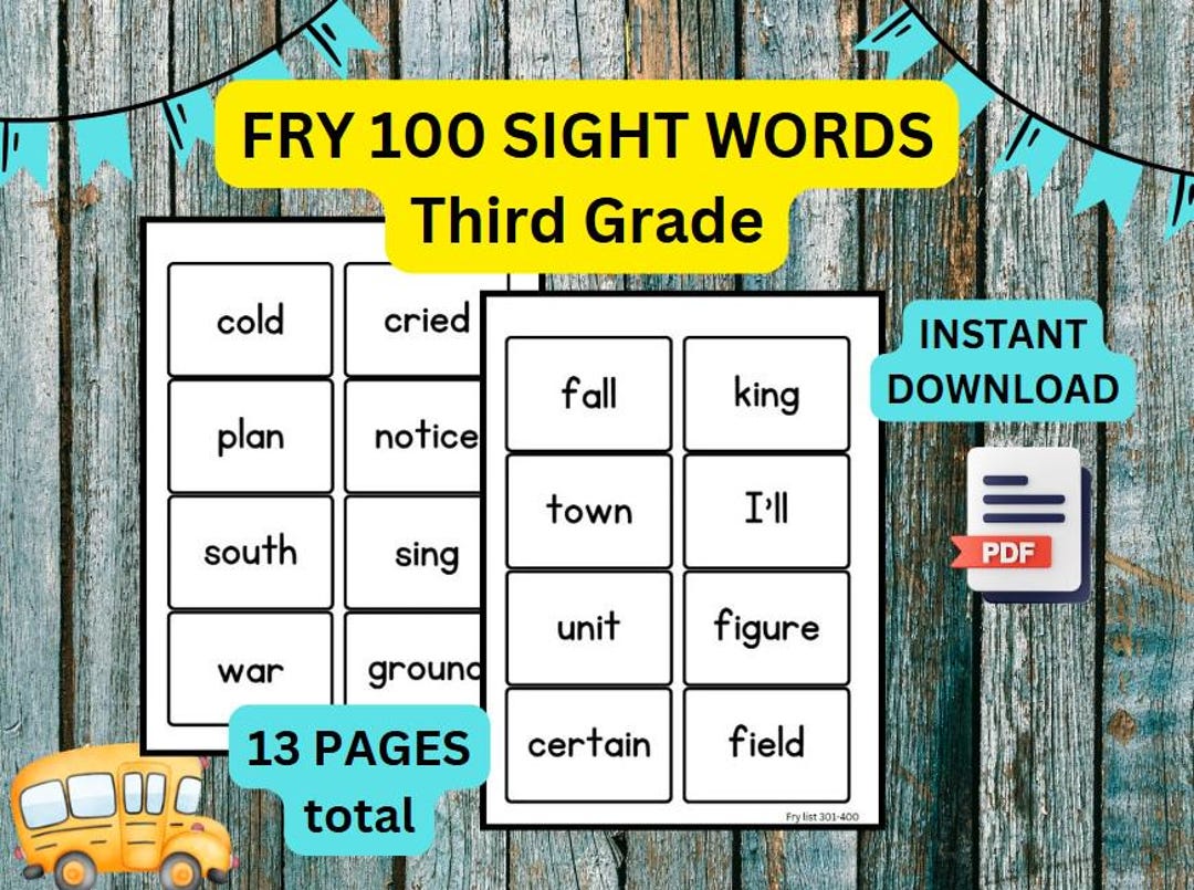Printable 100 FRY SIGHT WORDS for Third Grade, Great for Homeschool ...