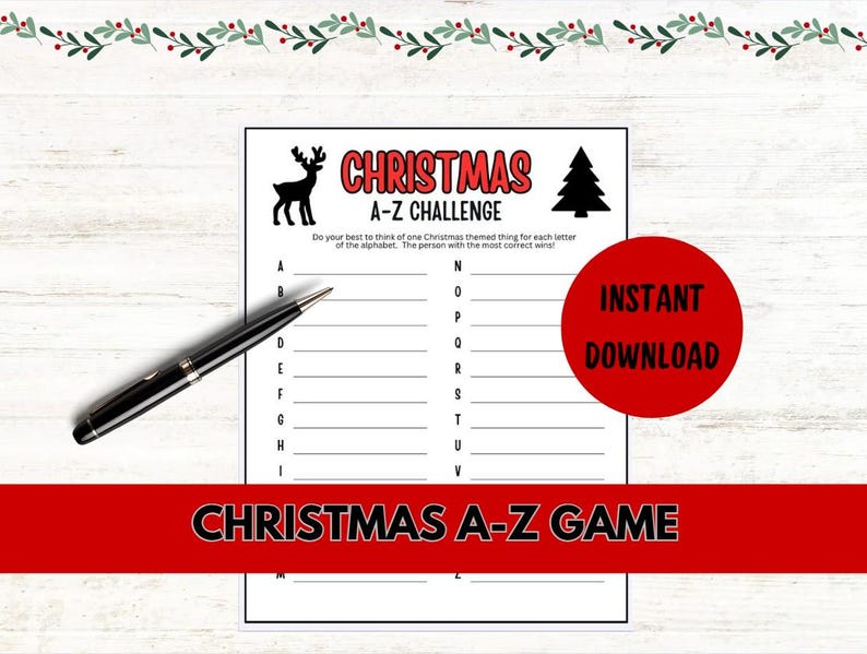 Printable CHRISTMAS A-Z GAME, Christmas Alphabet Challenge, Christmas ...