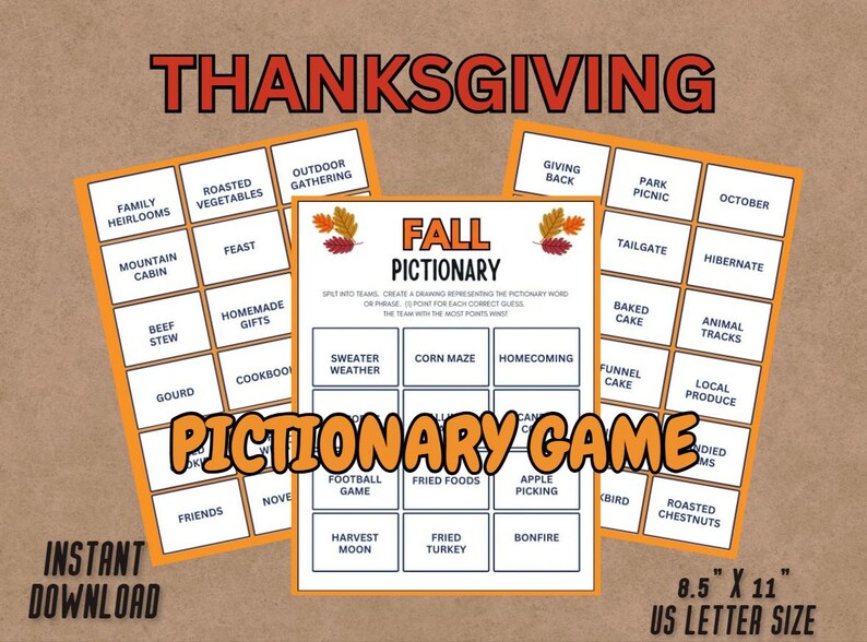 PRINTABLE THANKSGIVING PICTIONARY Game, Fall Pictionary Game ...