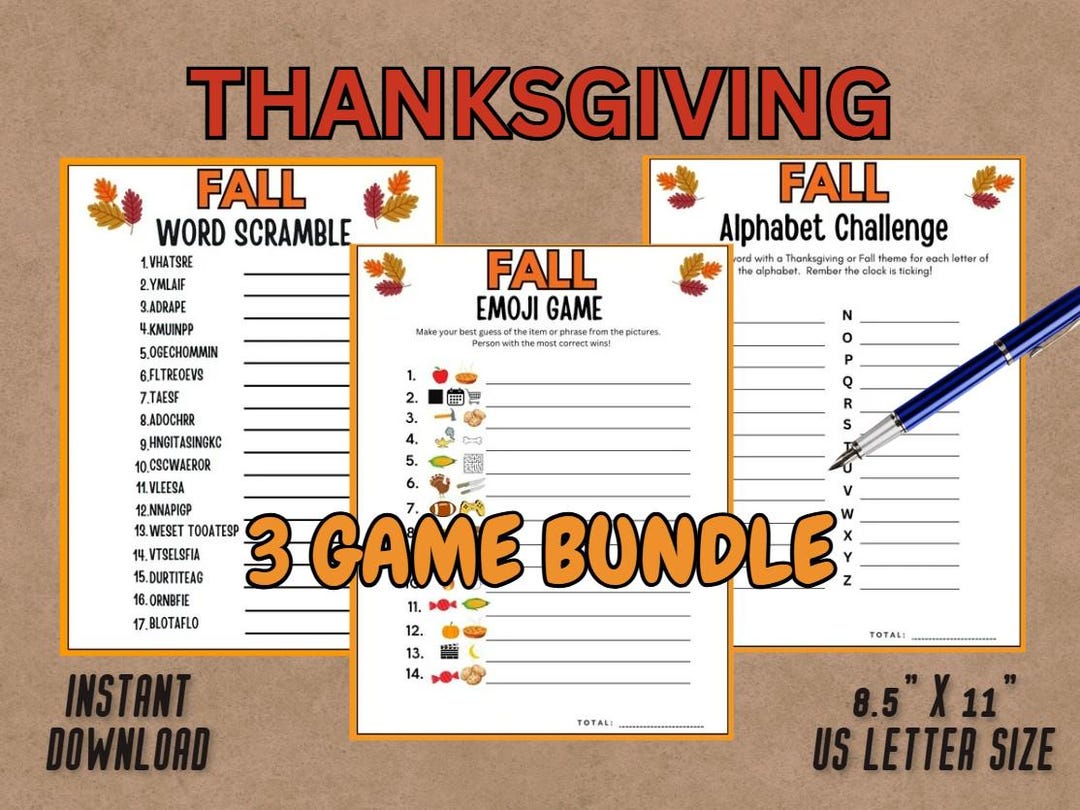 PRINTABLE THANKSGIVING GAME Bundle, Fall Word Scramble, Fall Alphabet ...