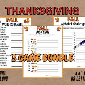 PRINTABLE THANKSGIVING GAME Bundle, Fall Word Scramble, Fall Alphabet ...