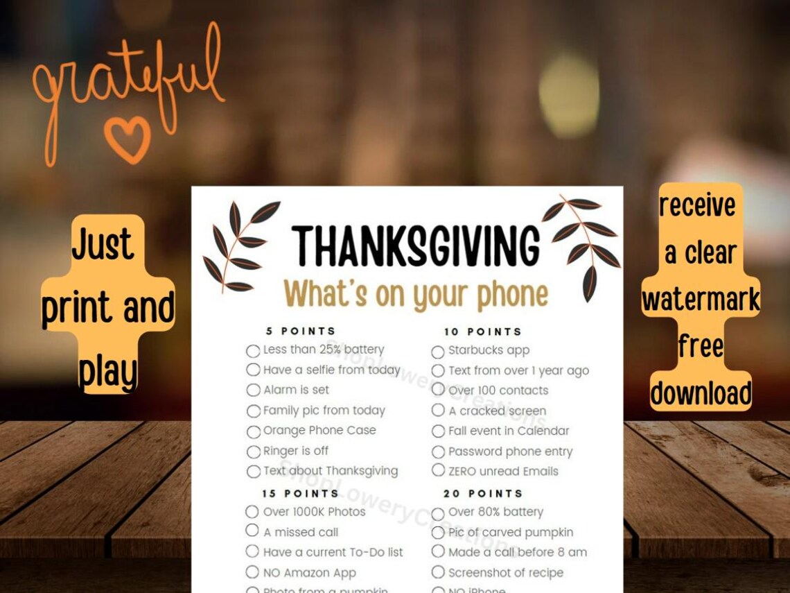 Printable THANKSGIVING GAME, Thanksgiving What's on Your Phone Game ...