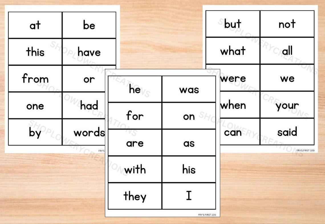 Kindergarten Sight Words, 1st Grade Sight Words, PRINTABLE FRY'S FIRST ...