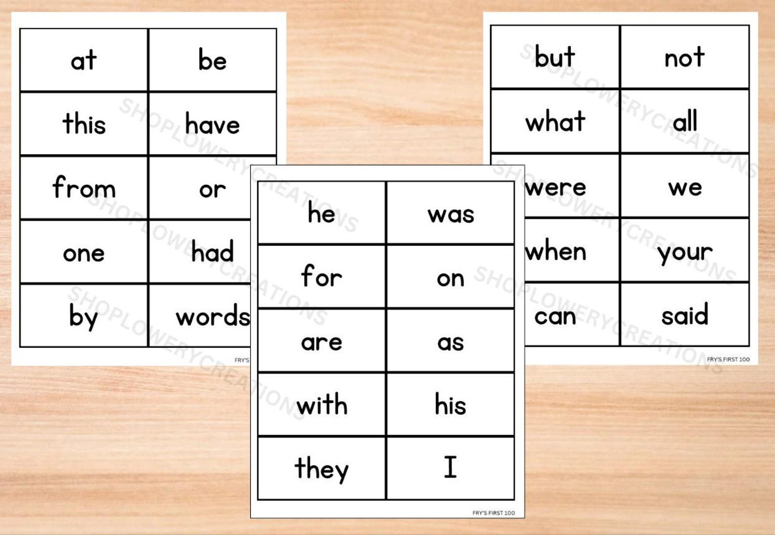 Kindergarten Sight Words, 1st Grade Sight Words, PRINTABLE FRY'S FIRST ...