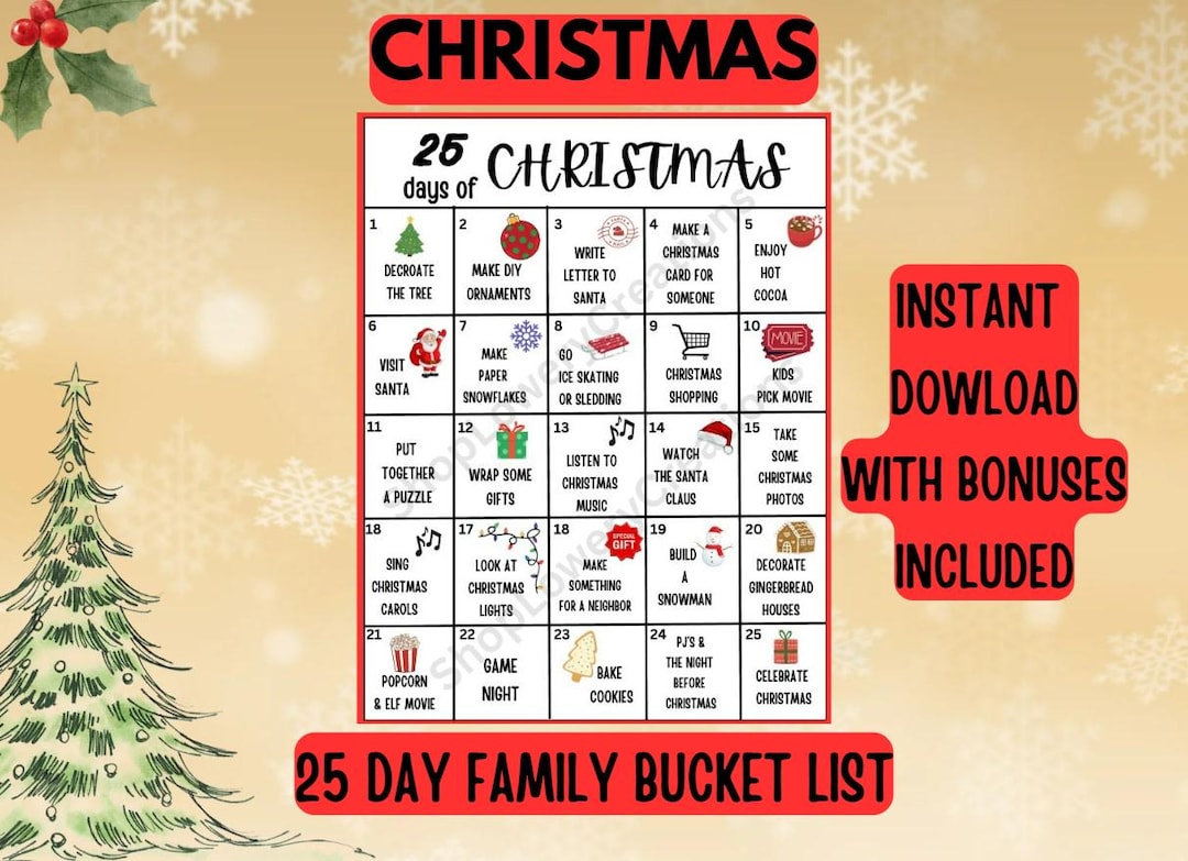 PRINTABLE 25 DAY of CHRISTMAS, Christmas Bucket List, Christmas ...