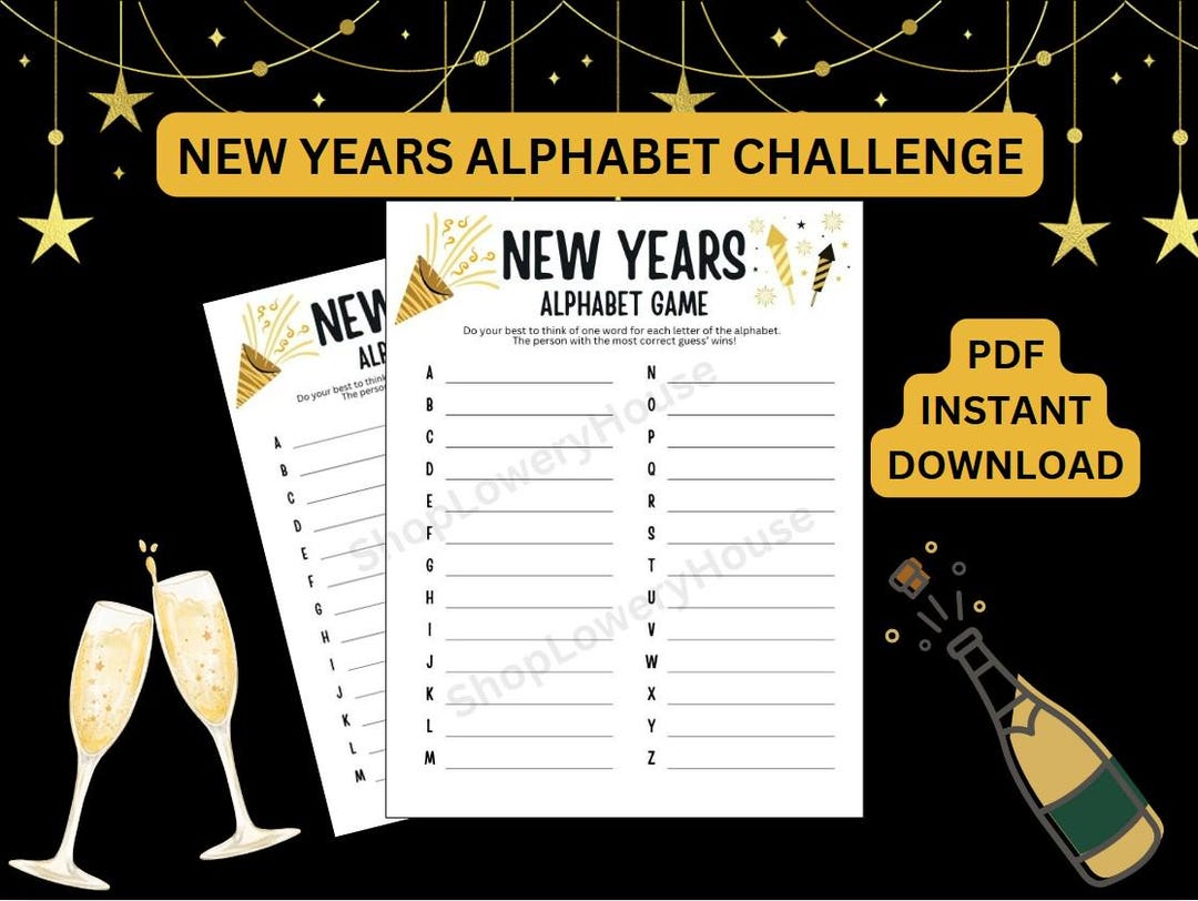 Printable NEW YEARS Alphabet Challenge Game, New Years Game, New Years ...