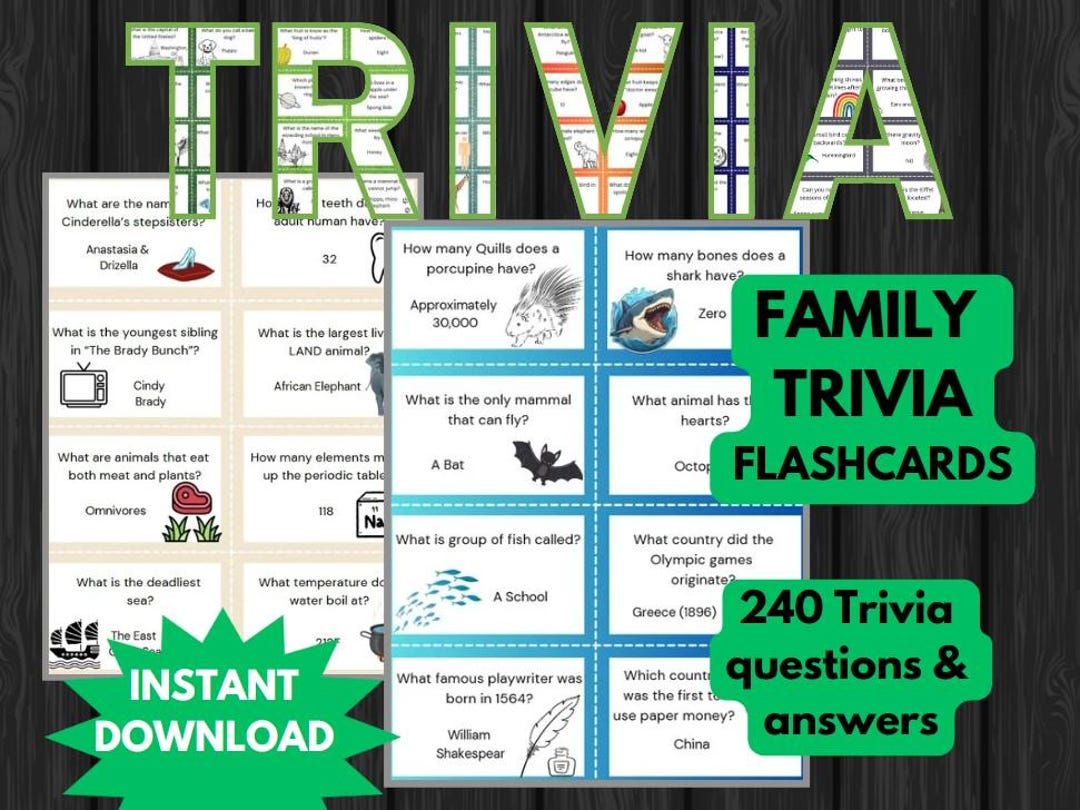 240 TRIVIA FLASHCARDS, Family Trivia, Game Night, Party Games ...