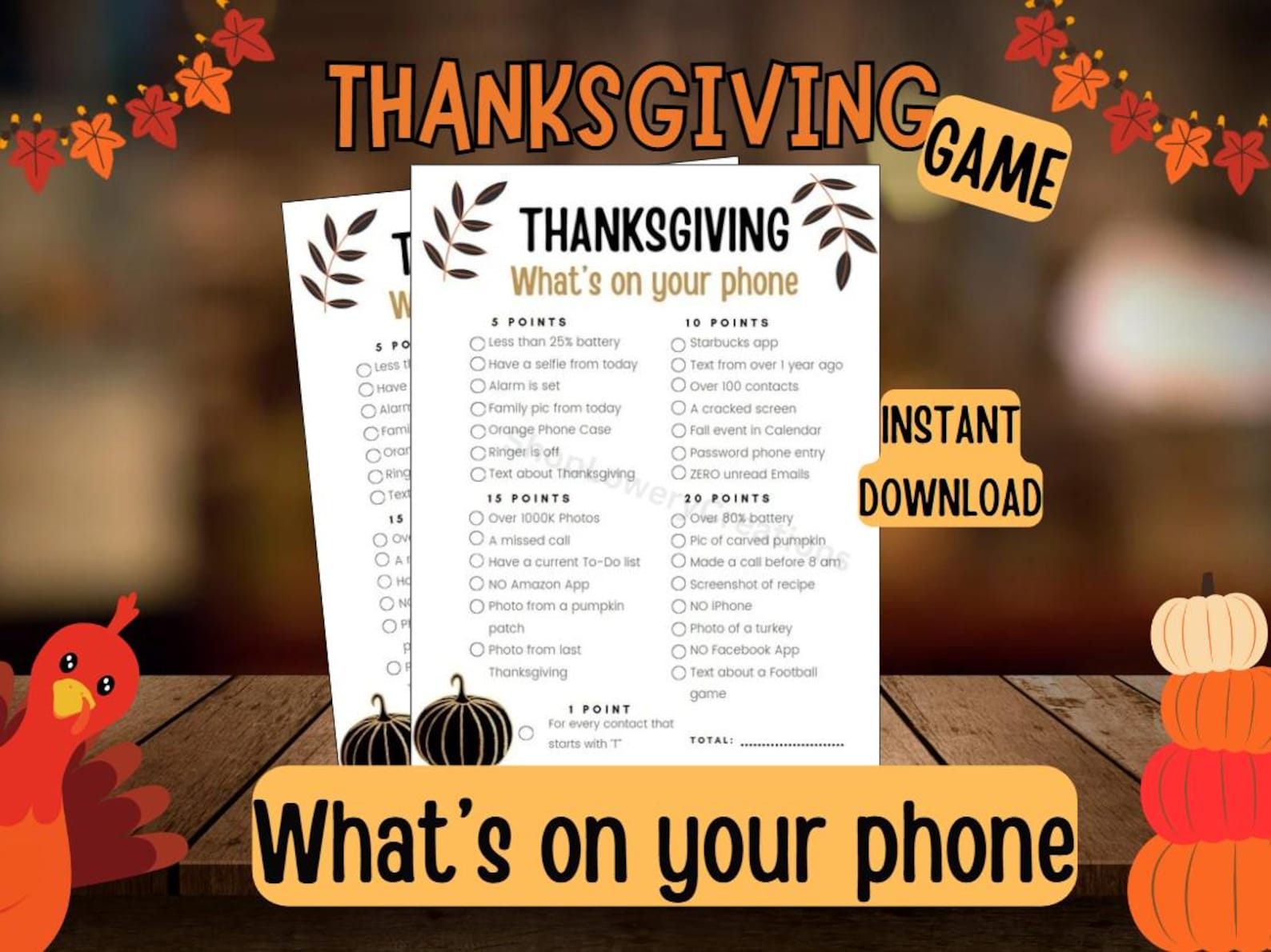 Printable THANKSGIVING GAME, Thanksgiving What's on Your Phone Game ...