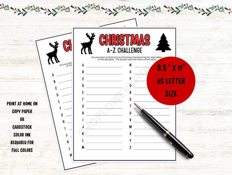 Printable CHRISTMAS A-Z GAME, Christmas Alphabet Challenge, Christmas ...
