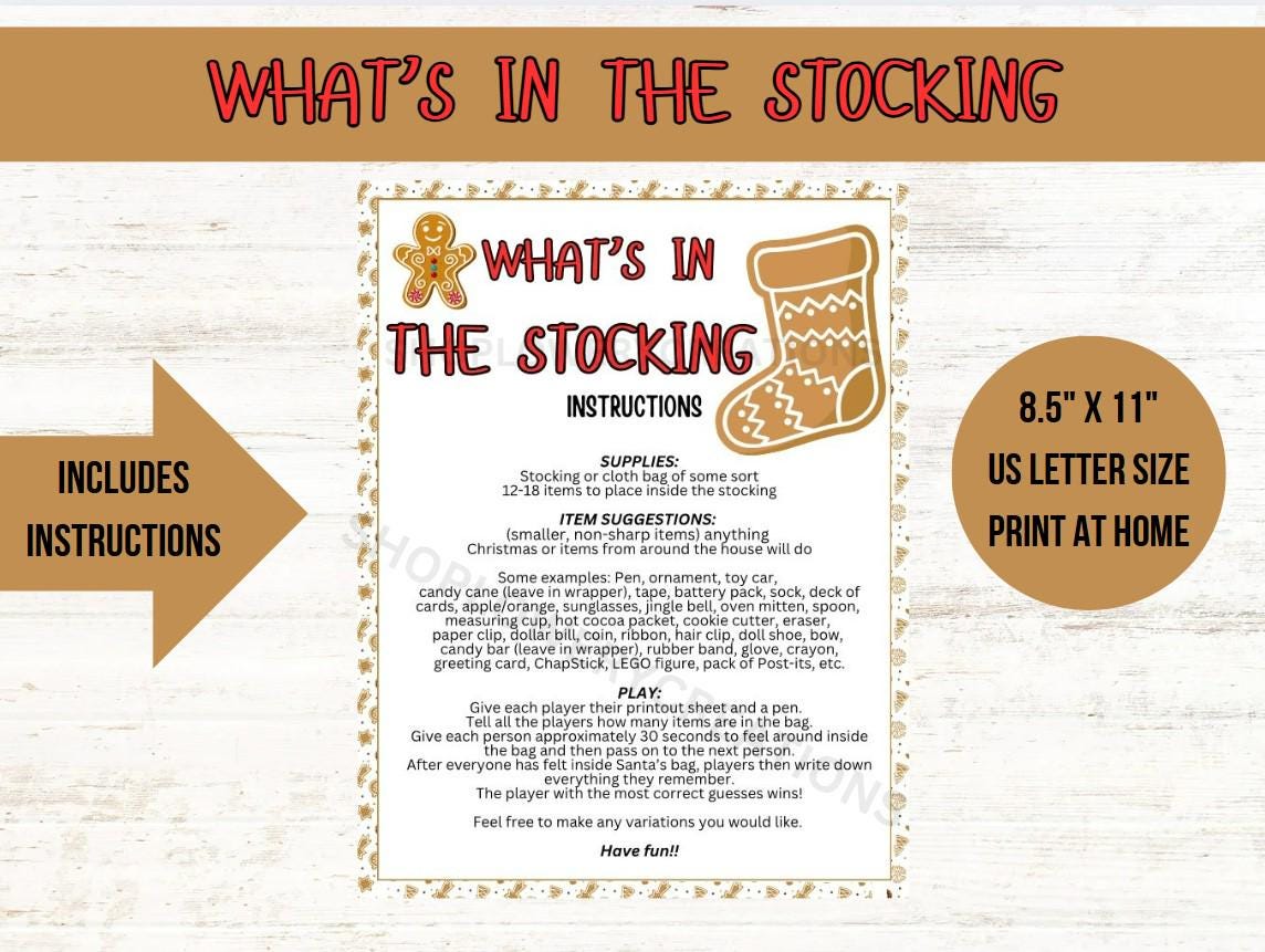 Printable WHAT'S in the STOCKING GAME, Christmas Game, Family Christmas ...