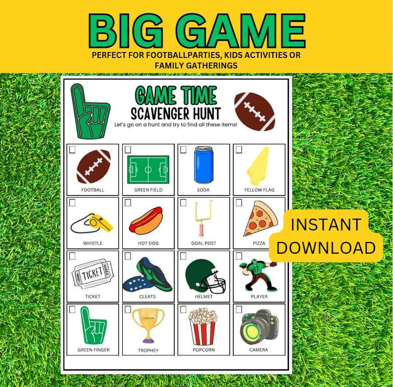 PRINTABLE FOOTBALL SCAVENGER Hunt, Kids Scavenger Hunt, Game Time ...
