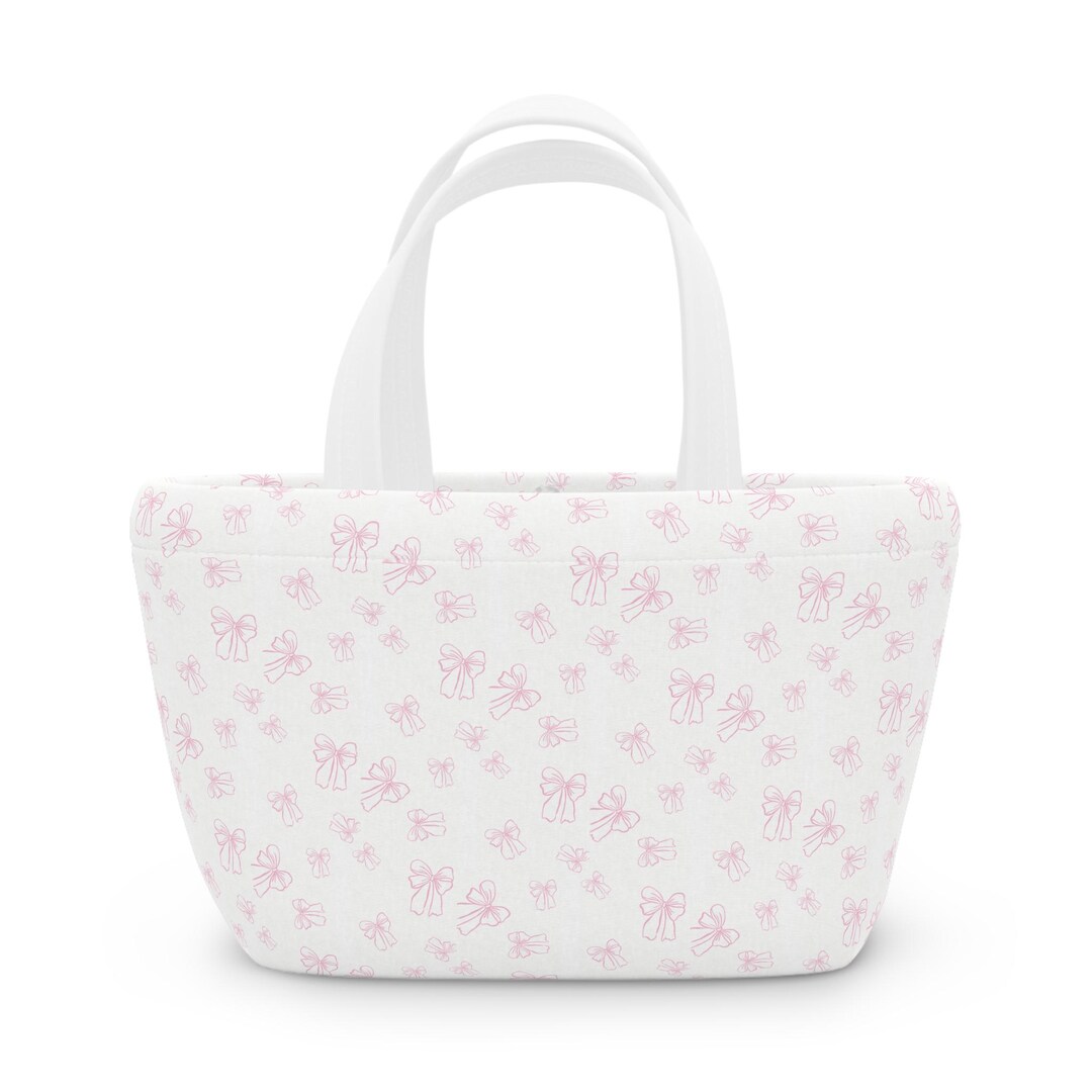 Pink Bow Coquette Lunch Bag Waterproof Neoprene Lunchette ...