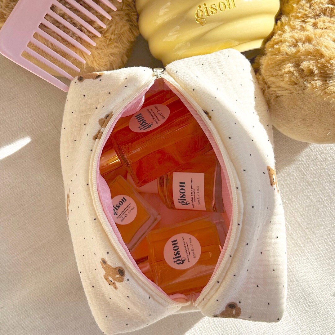 Teddy Bear Beige Polka Dot Pink Make-up Bag | Machine Washable ...