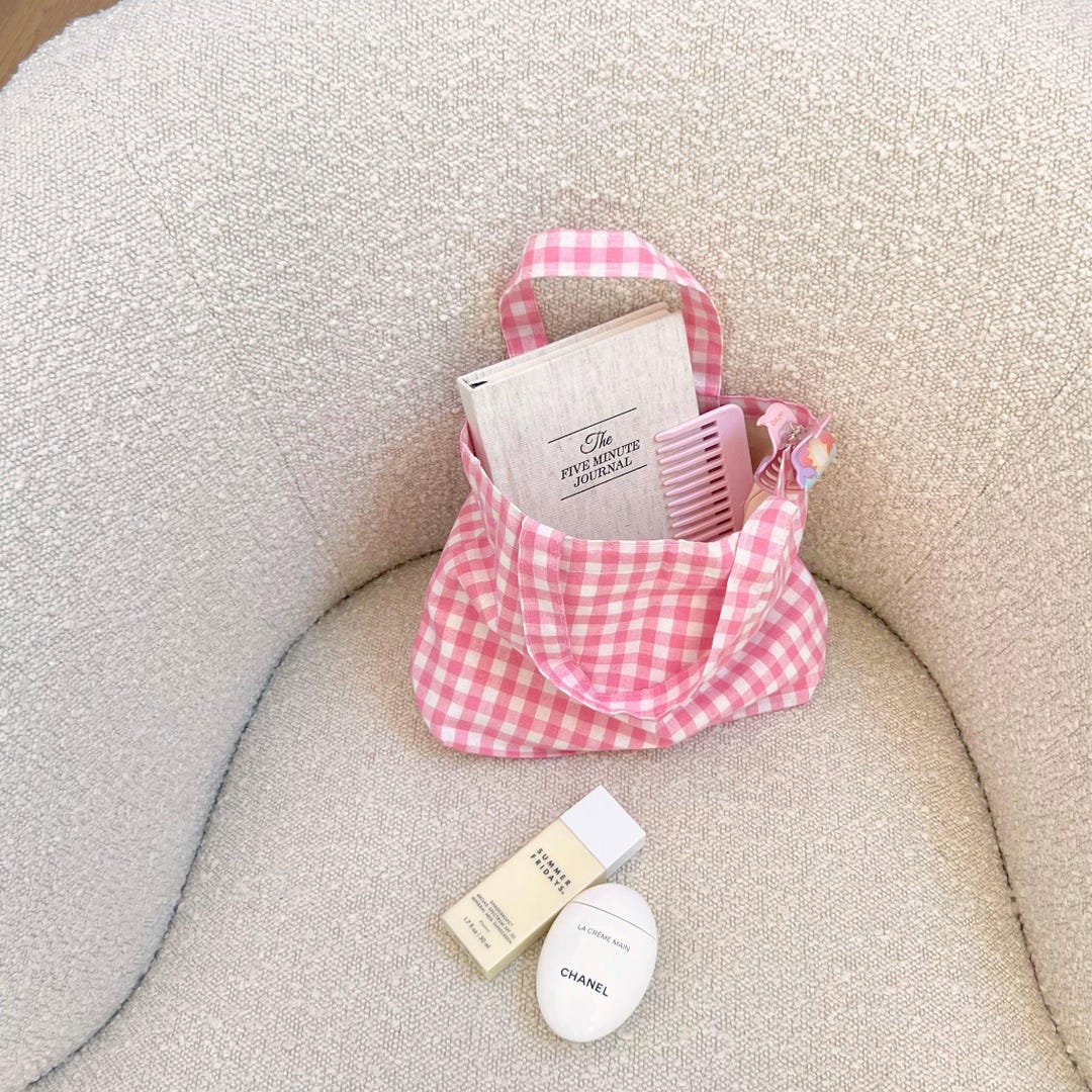 Pink Gingham Mini Lunch Bento Box Totebag | Machine Washable | Makeup ...