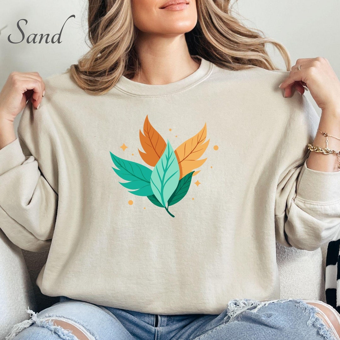Flower Floral Print Nature Autumn Crewneck Sweatshirt, Spring Leafy ...