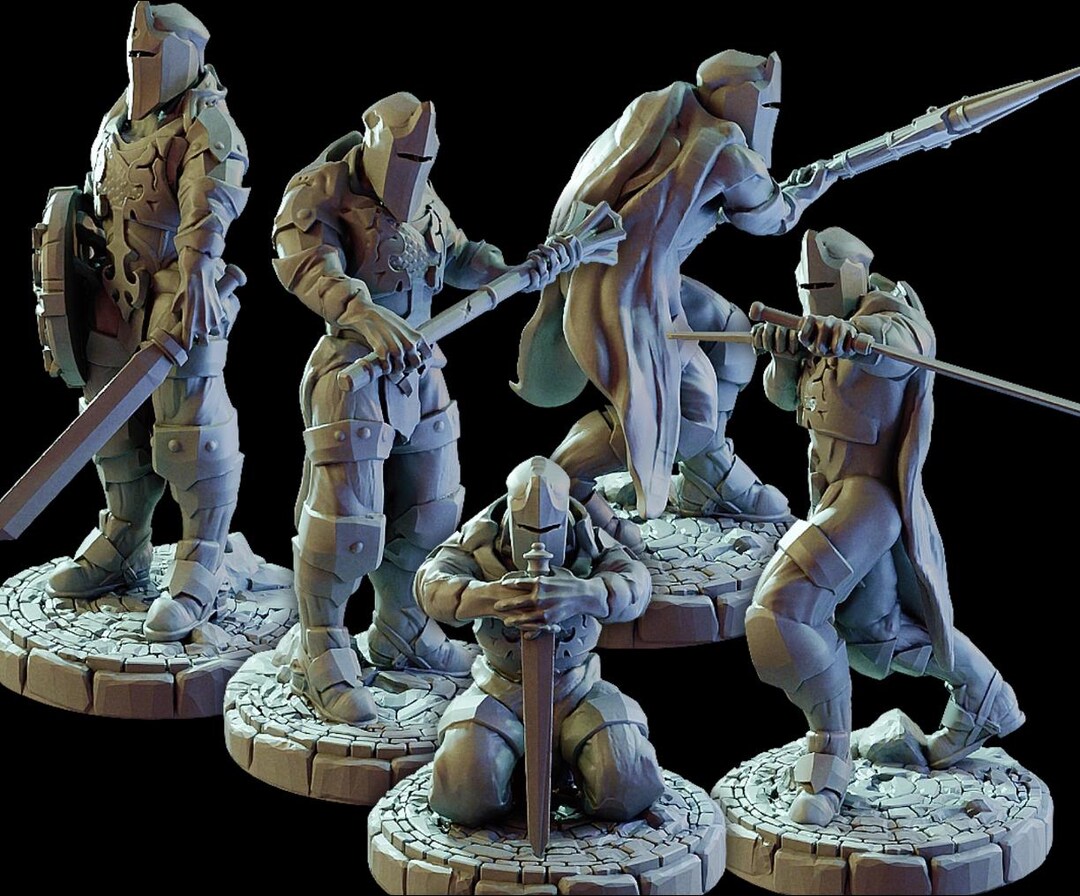 3D Printed Resin Knight Miniatures – Tabletop RPG, Set of 5 - Etsy