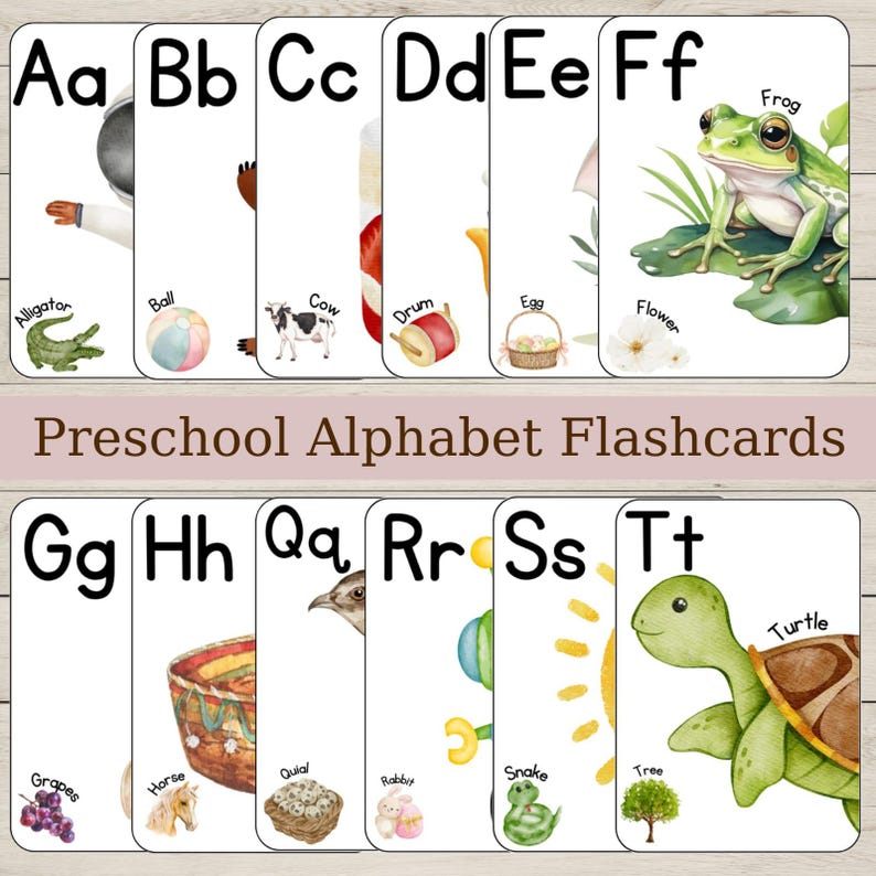 Preschool Alphabet Flashcards A-Z | Cute Animal ABC Cards | Printable ...