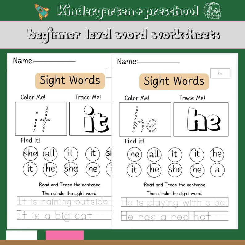 Printable Sight Words, Kindergarten Sight Word Worksheets, Preschool ...