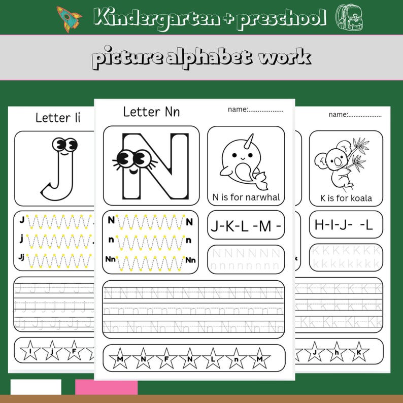 26 Alphabet Worksheet, Upper and Lowercase, Kindergarten, Preschool ...