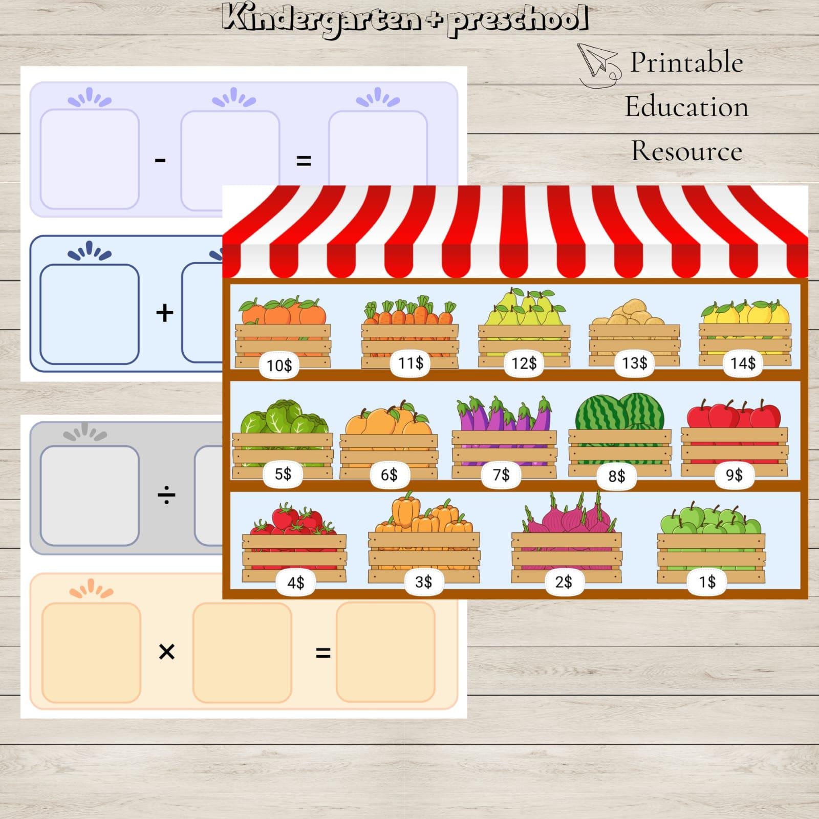 Printable Farmers Market Math Activity | Addition, Subtraction ...