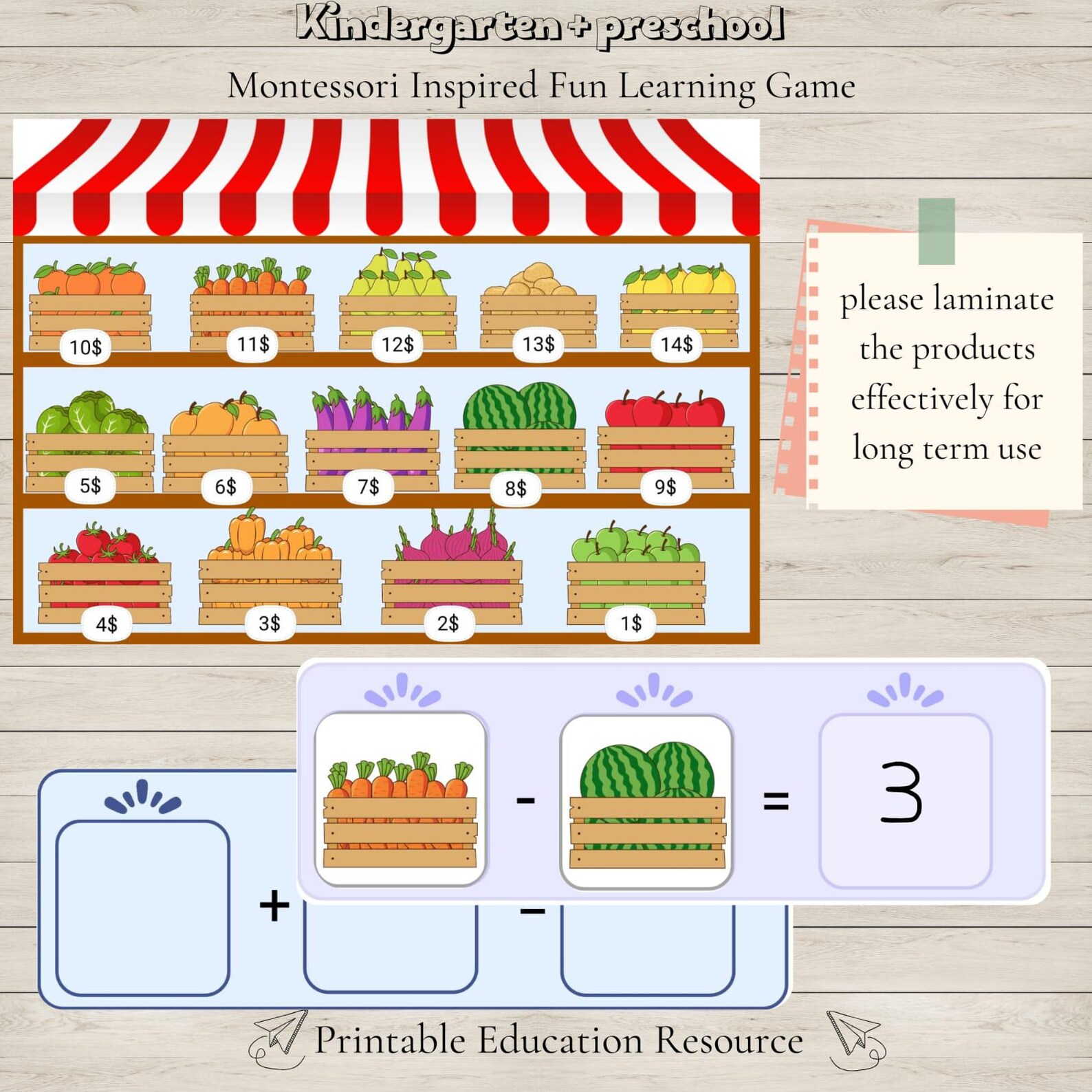 Printable Farmers Market Math Activity | Addition, Subtraction ...