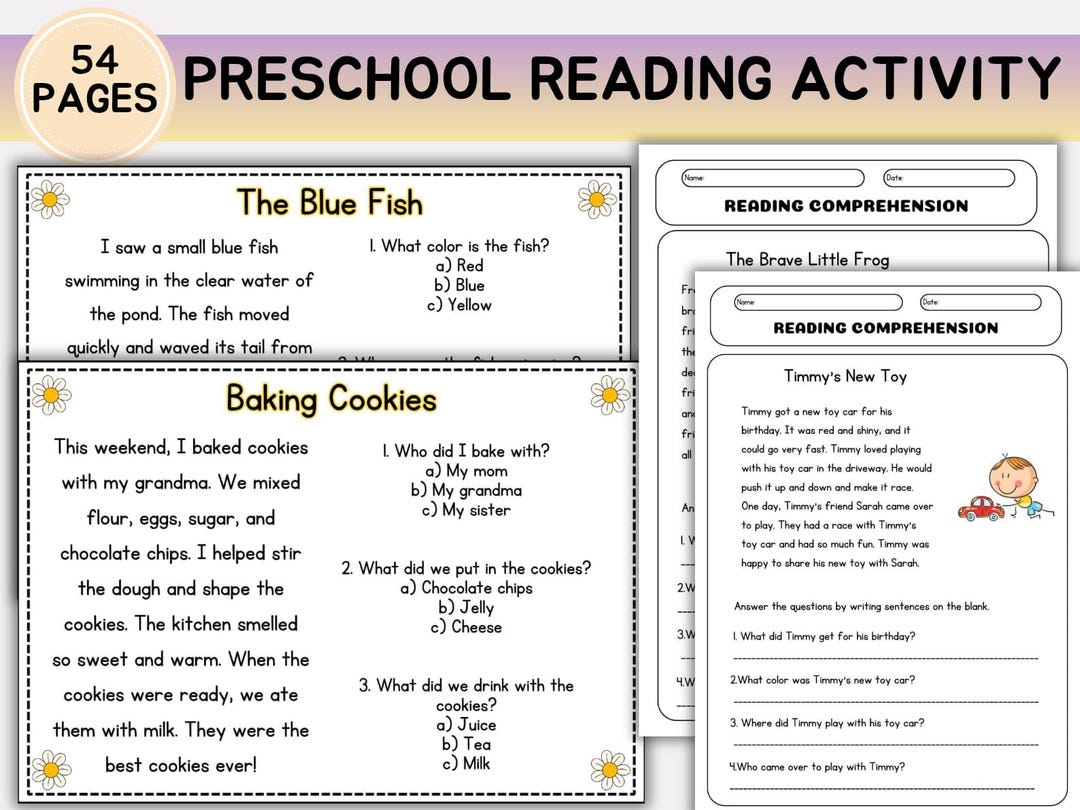 54 Reading Comprehension Passages Kindergarten 1st Grade Passages ...