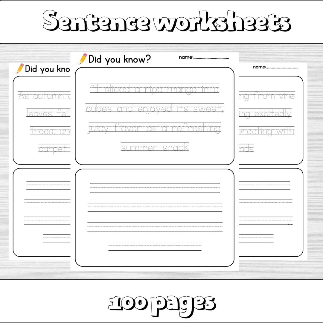 100 Printable Sentence Writing Worksheets Sentence Writing Activity 1.3 ...