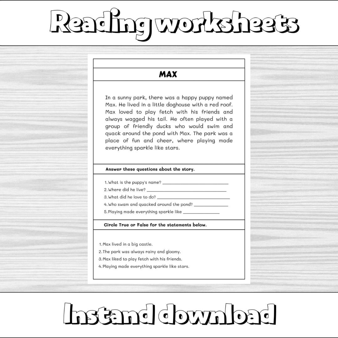 First Grade Reading Comprehension Worksheets Decodable Stories With ...